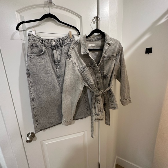 Mango | Skirts | Mango Gray Denim Jacket And Midi Skirt Set | Poshmark